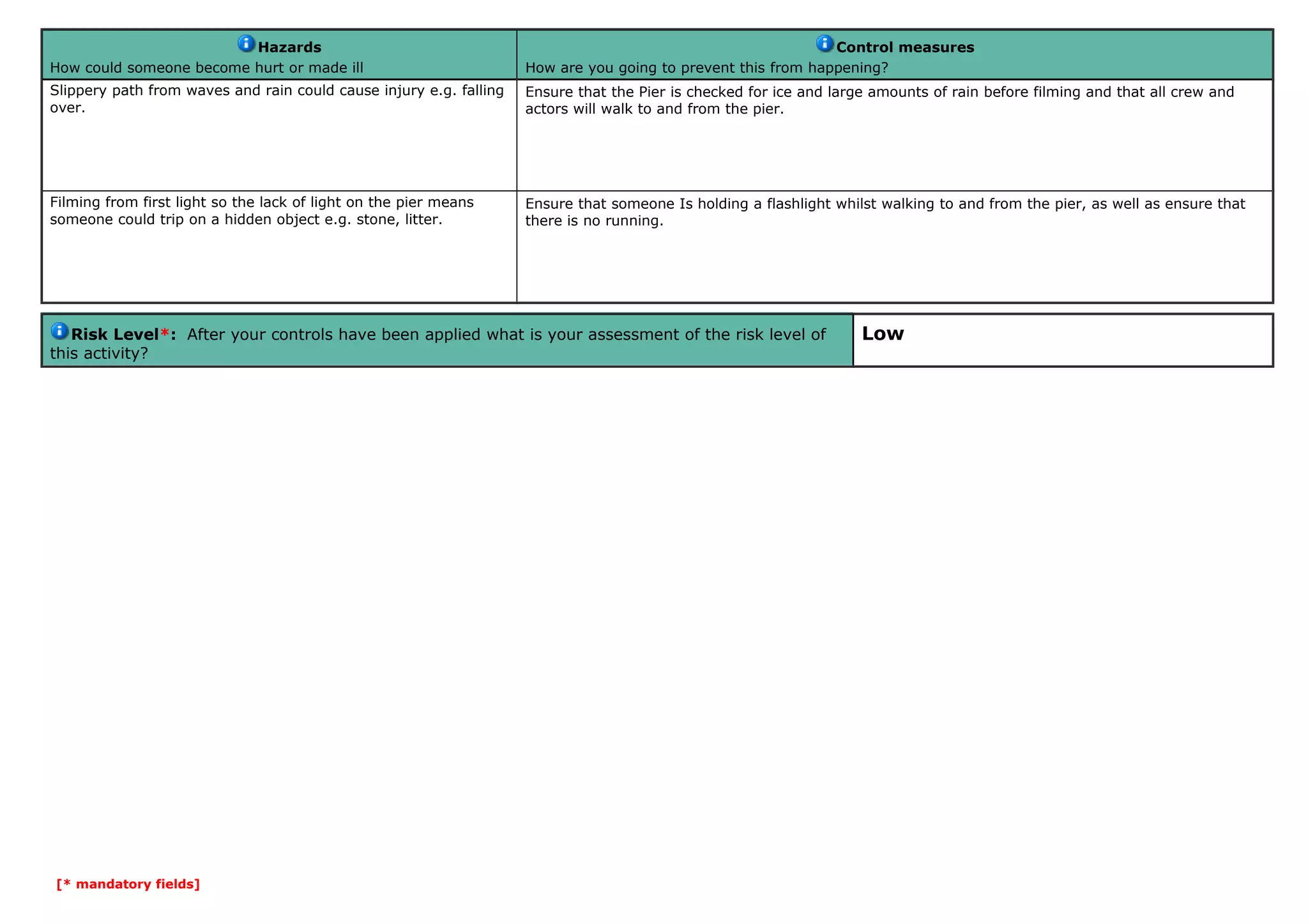 Risk Assessment Form draft 1 | DOC