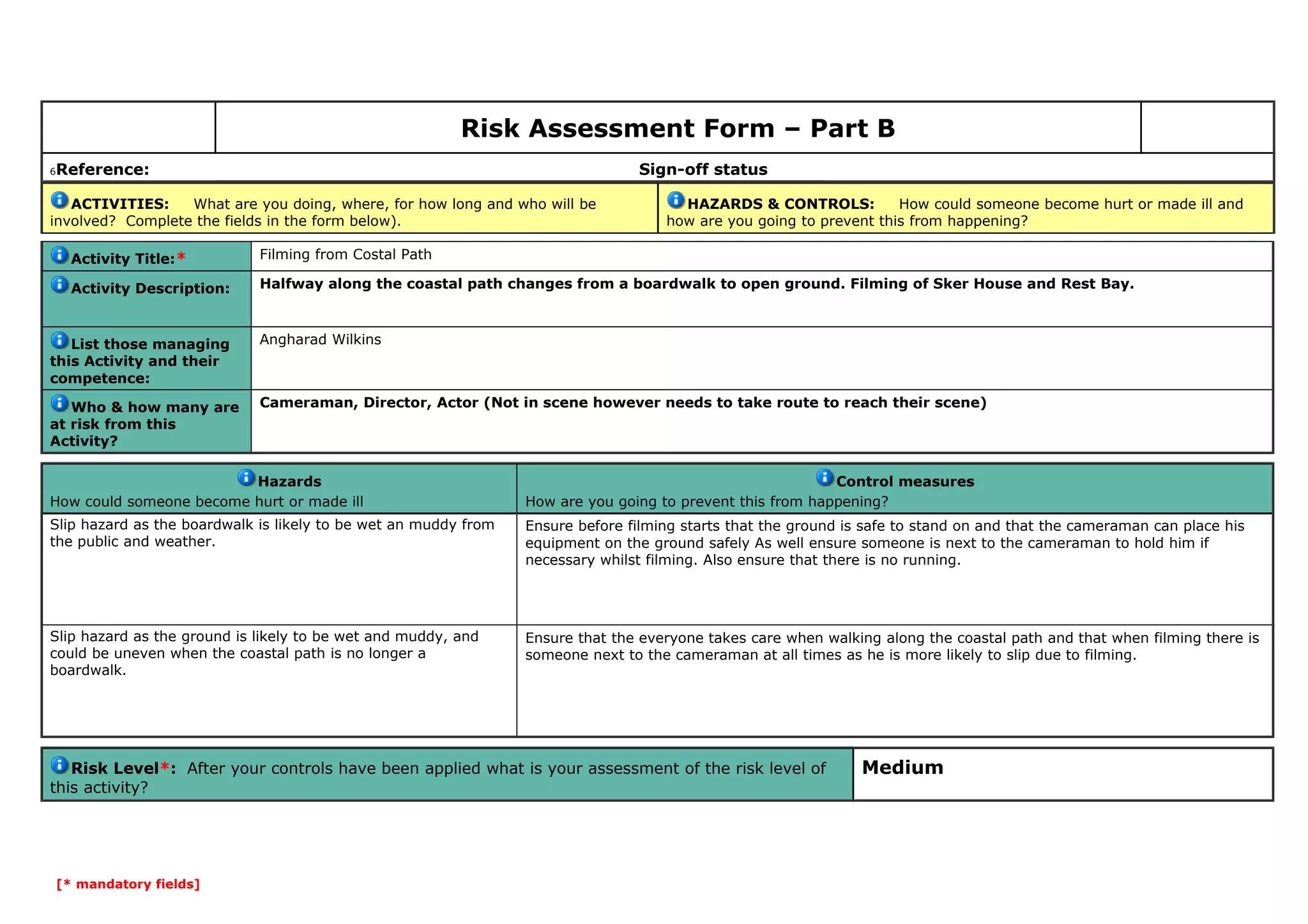 Risk Assessment Form draft 1 | DOC