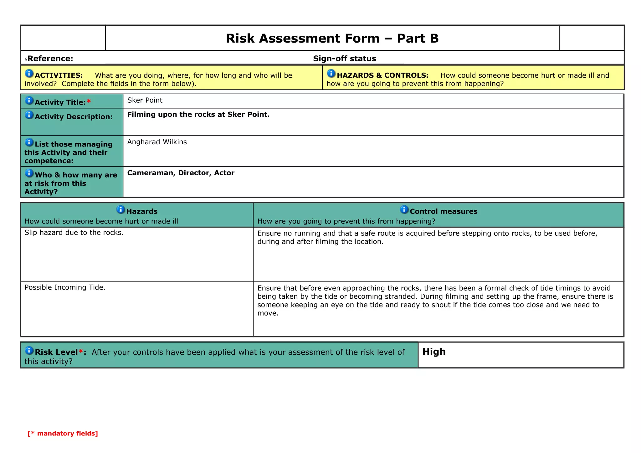 Risk Assessment Form draft 1 | DOC