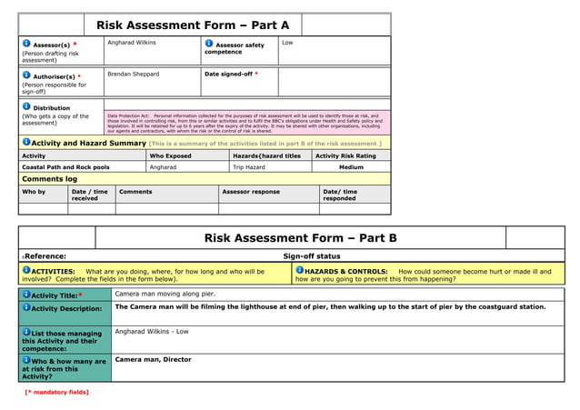 Risk Assessment Form draft 1 | DOC