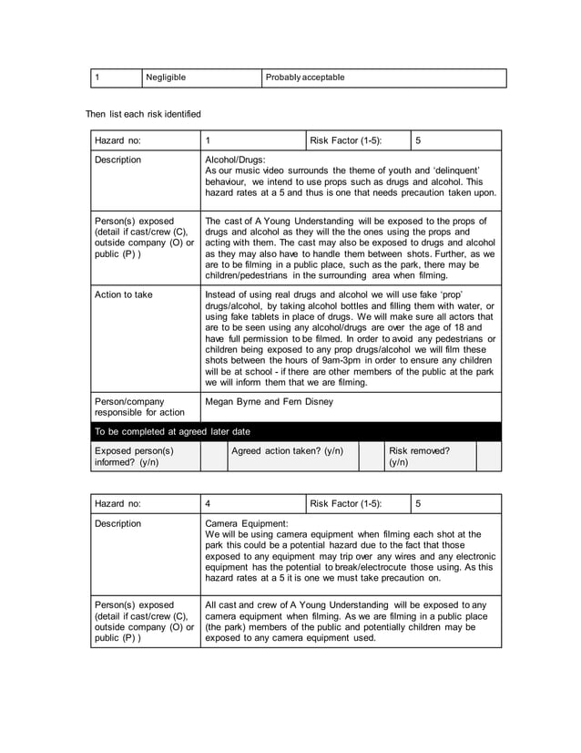 Risk assessment form park | PDF