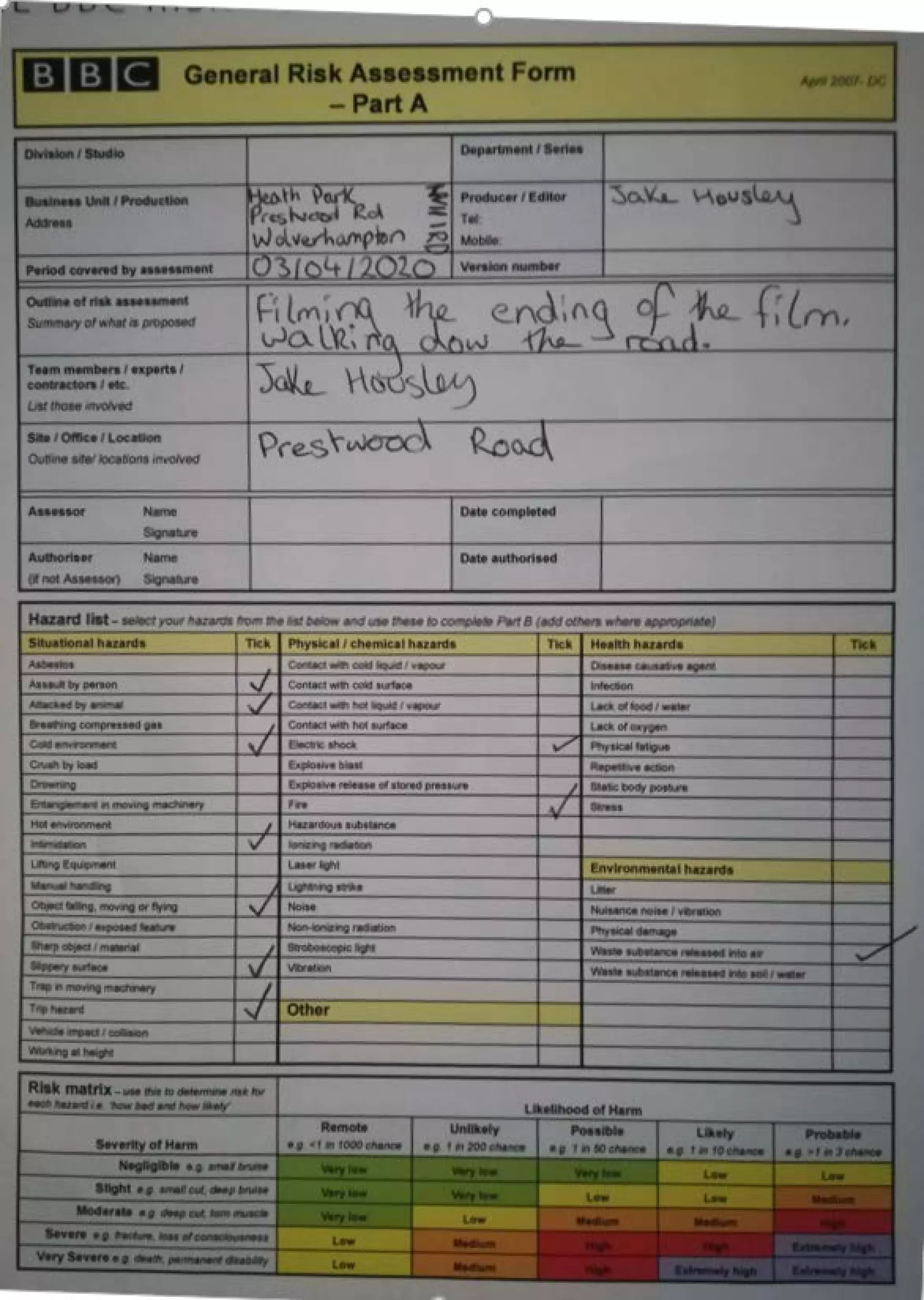 Risk Assessment Forms | PDF