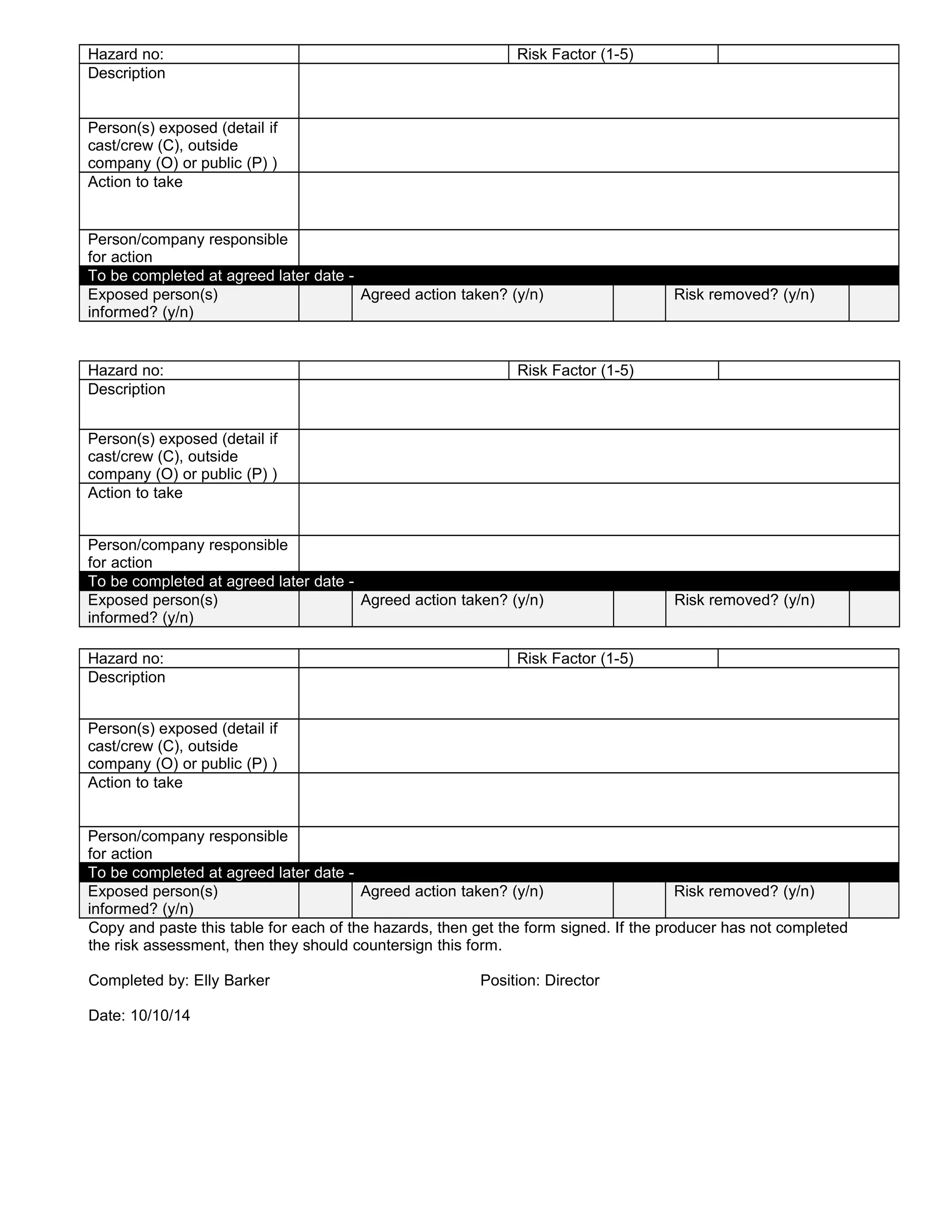 Risk assessment form town | DOC