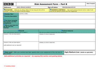 Risk assessment forn | DOC | Injuries | Diseases and Conditions