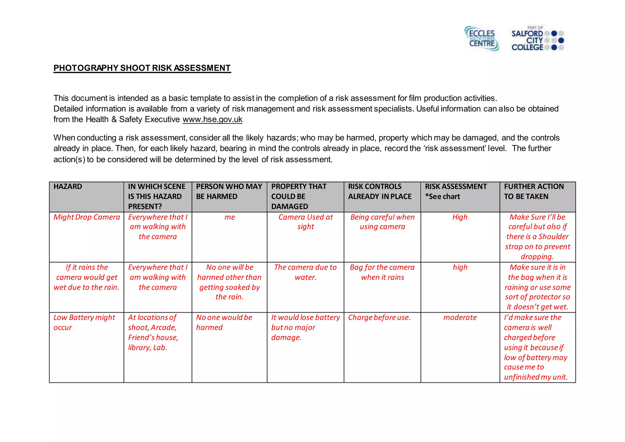 Risk assessment for poster advertisment | DOCX
