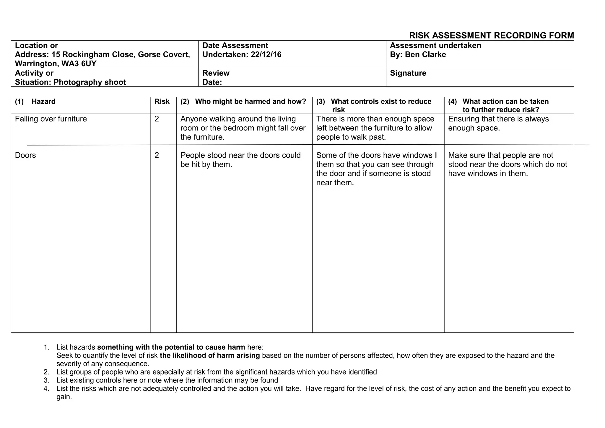 Risk assessment (house) | DOC