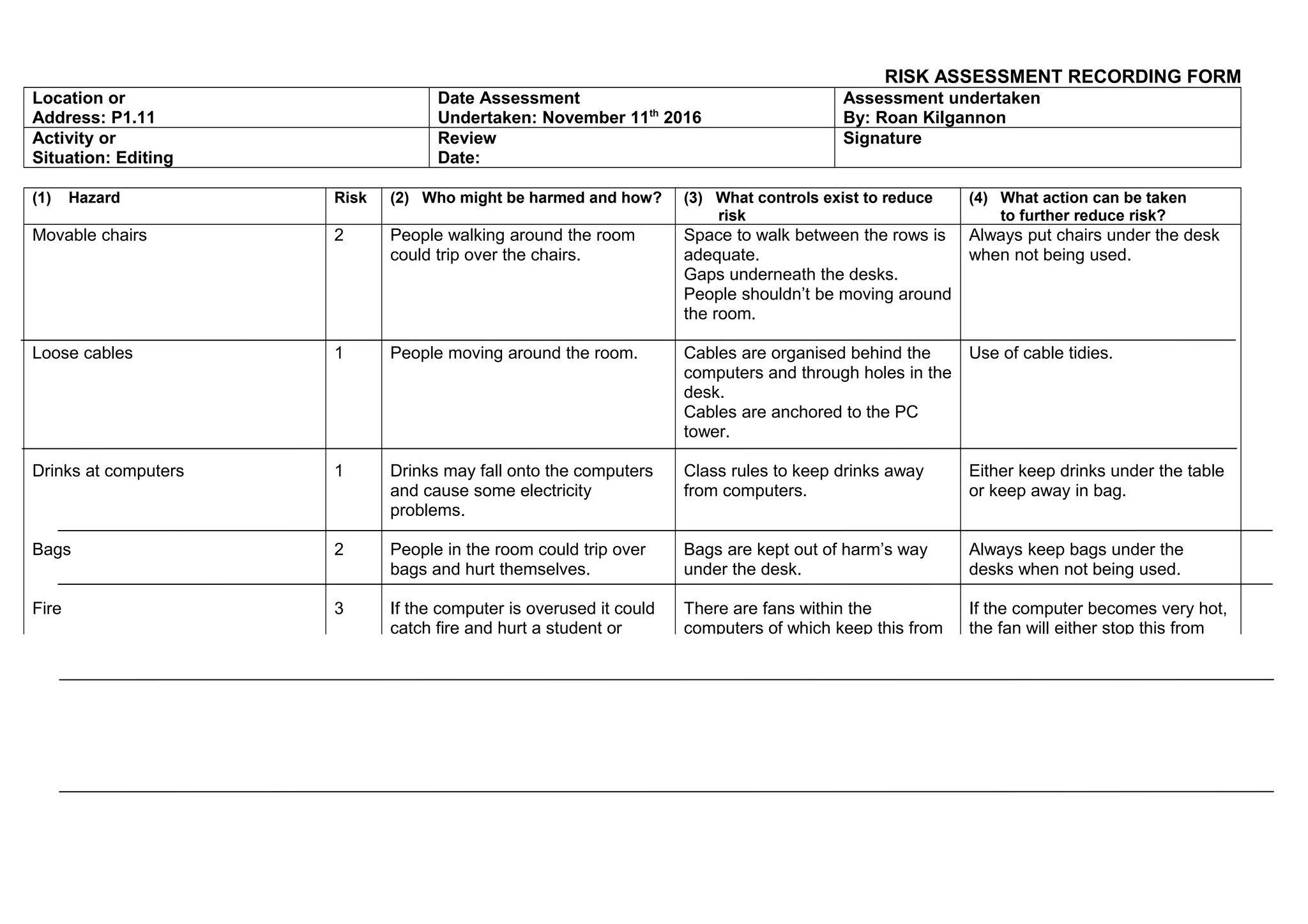 Risk assessment media room | DOC | Indoor Environmental Quality | Home ...