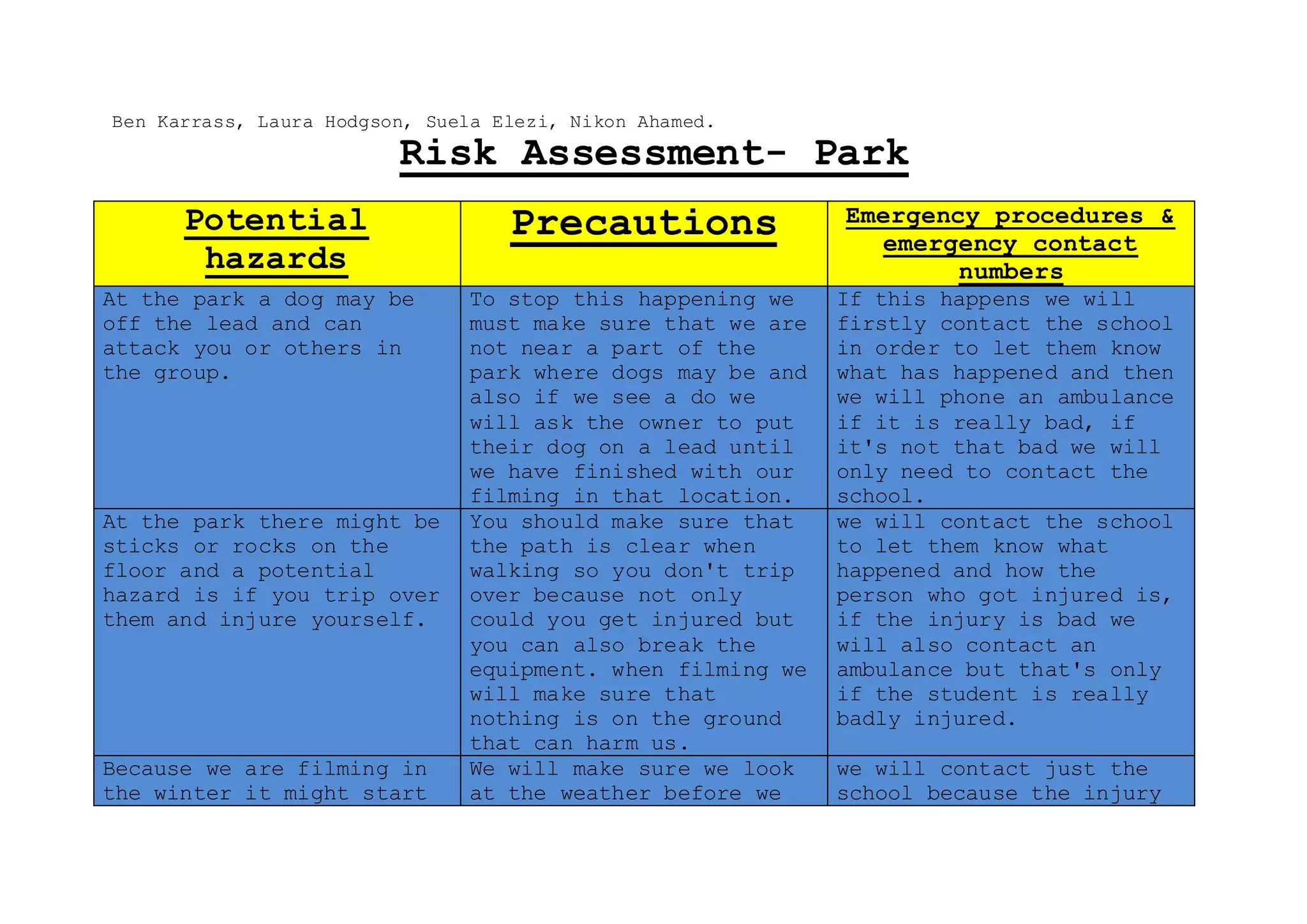 Risk assessment park | PPT