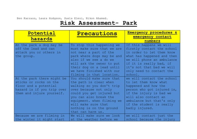 Risk assessment park | PPT