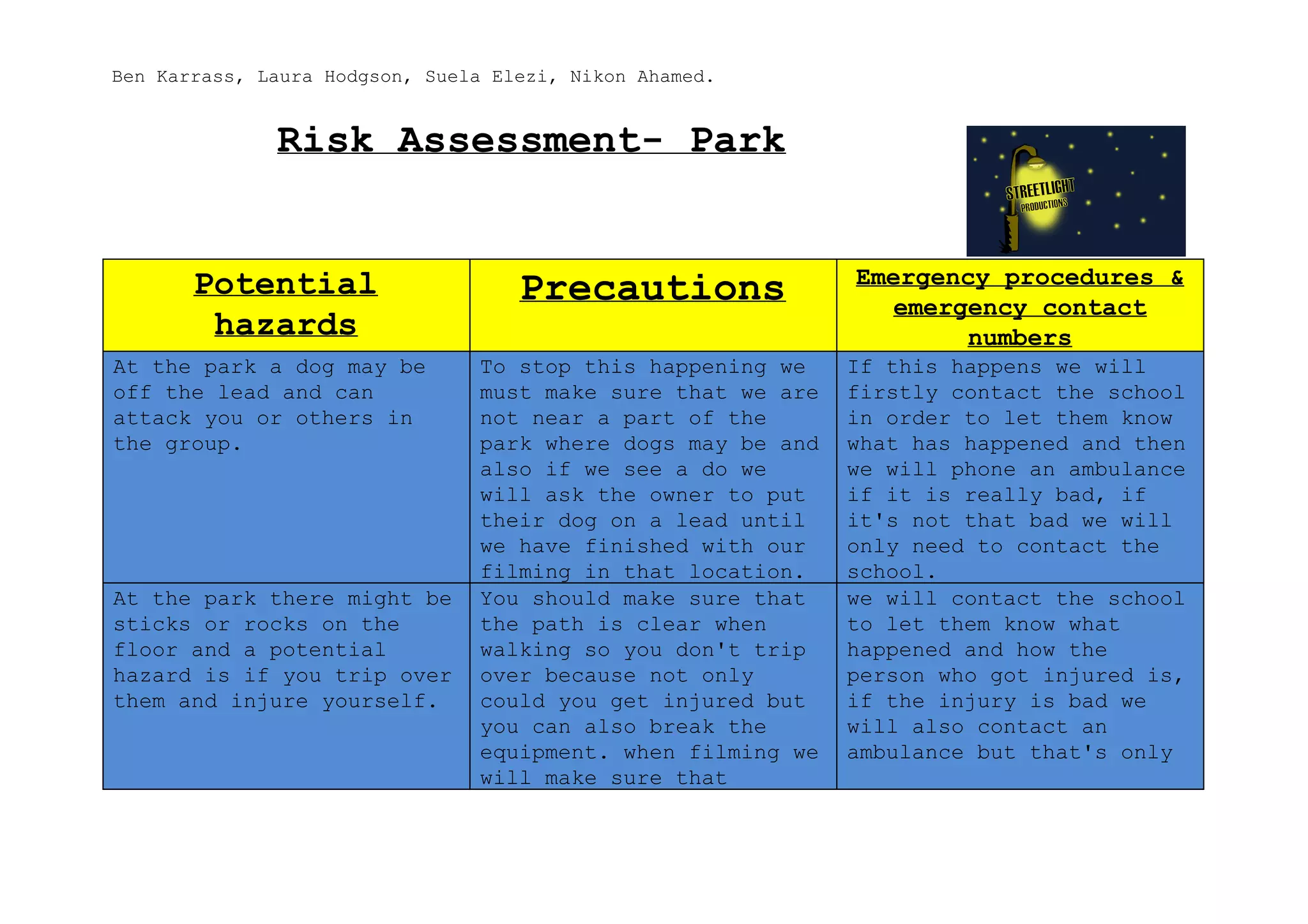 Risk assessment park | PDF