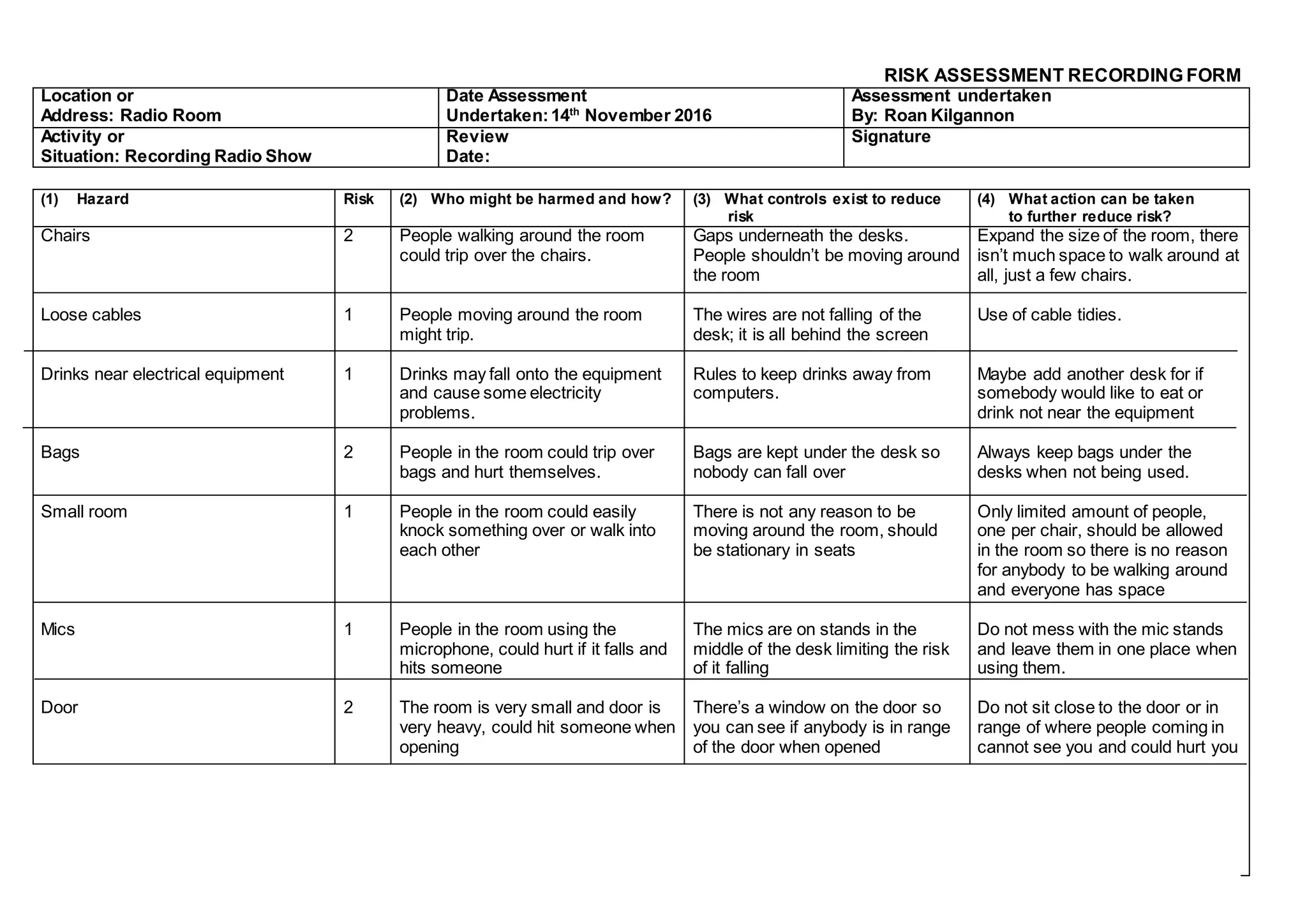 Risk assessment radio room | PPT