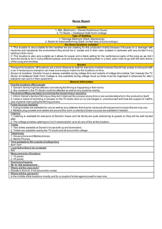 Risk assessment & recce | DOCX | Video Production | Content Production