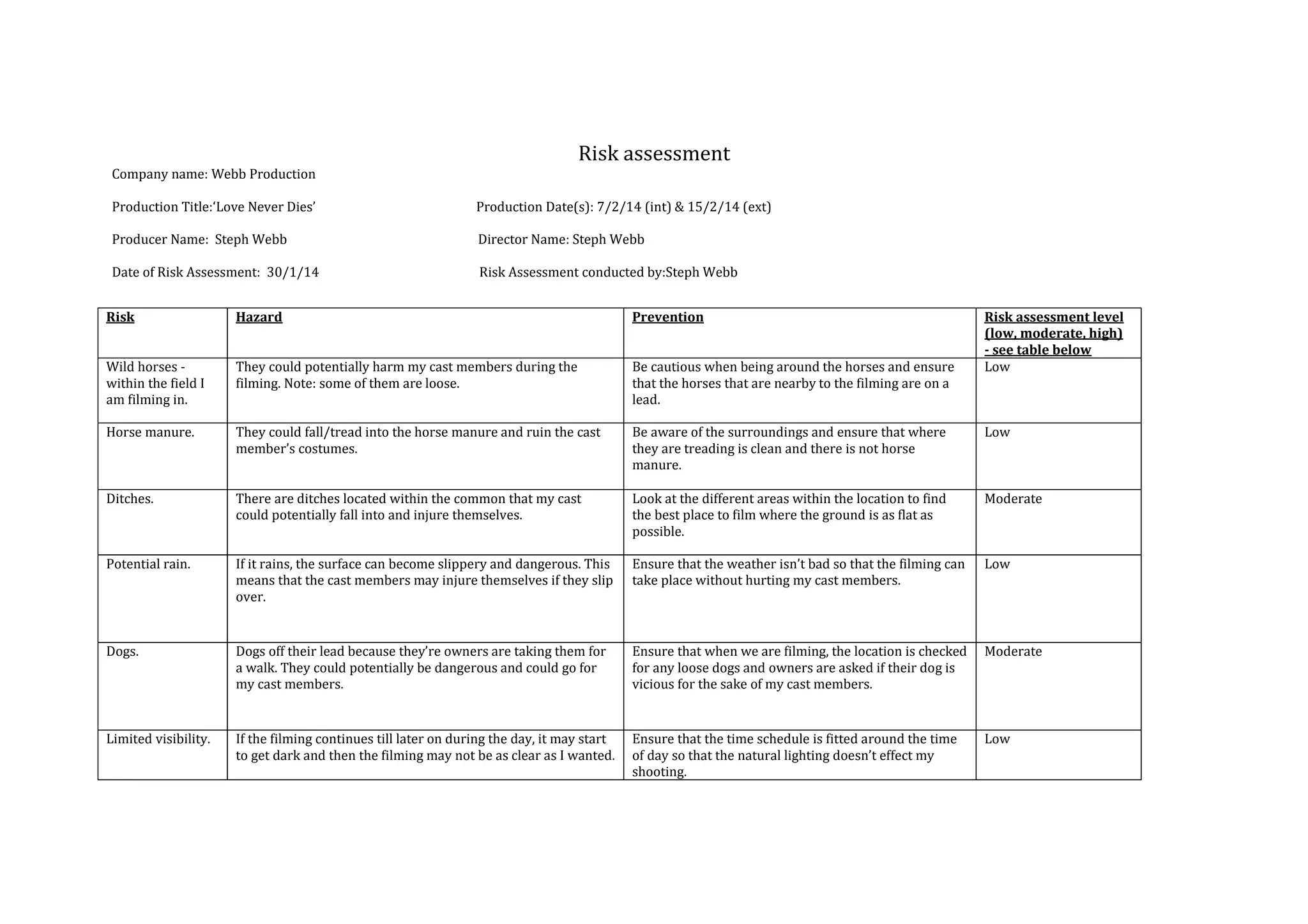 Risk assessments | DOCX