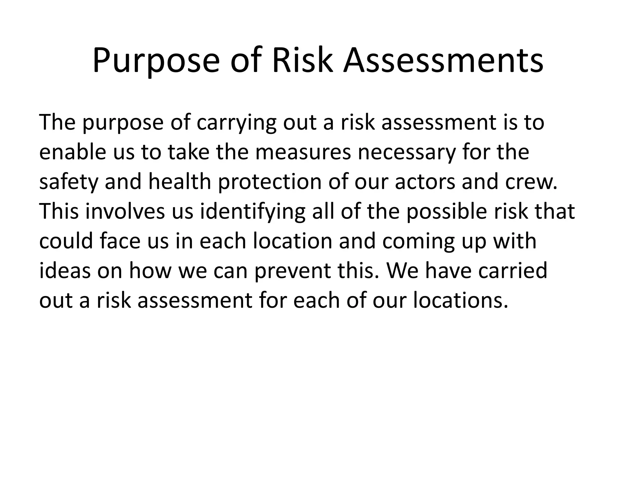Risk Assessments and Location Recces | PPTX