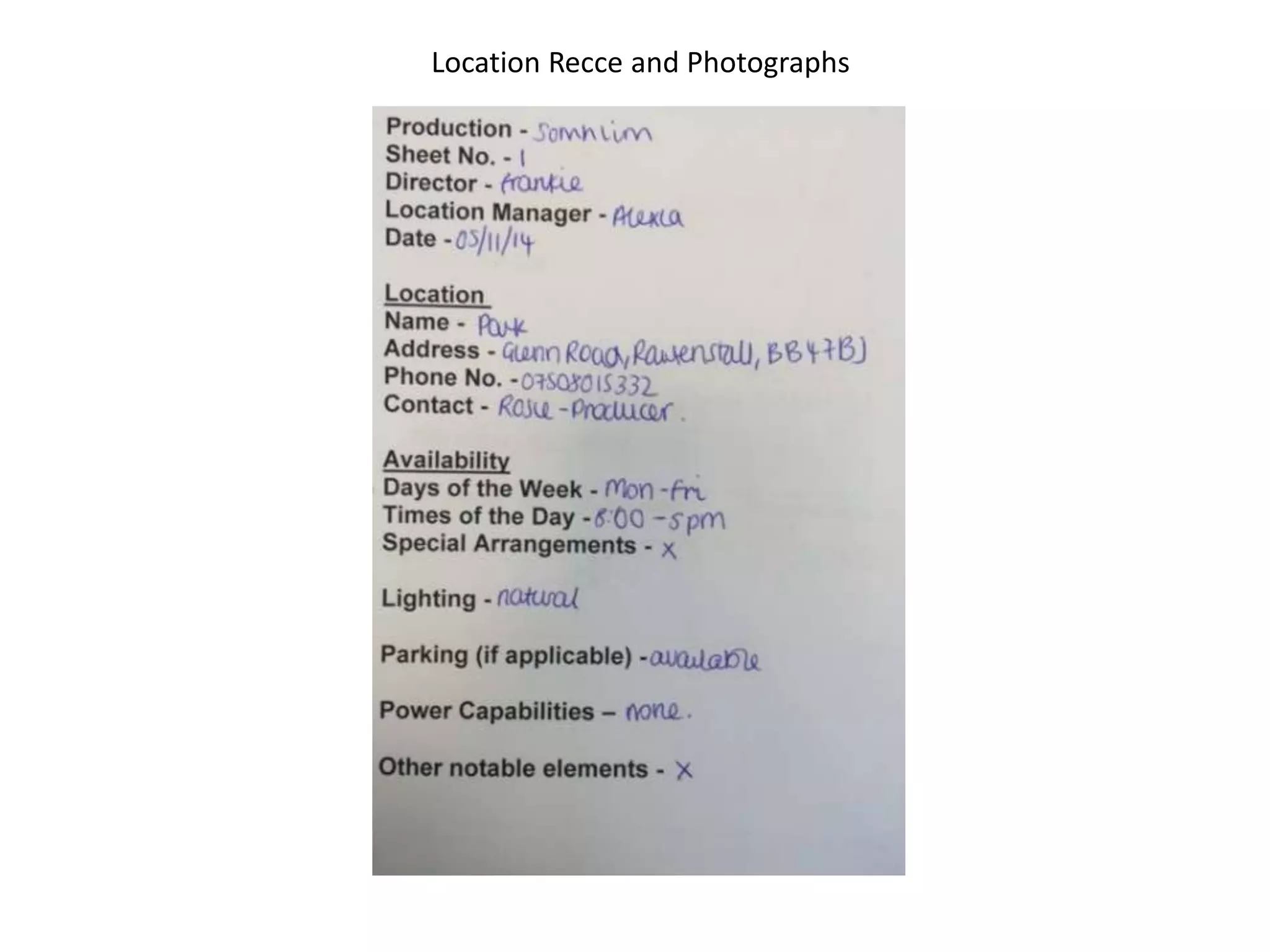 Risk Assessments and Location Recces | PPTX