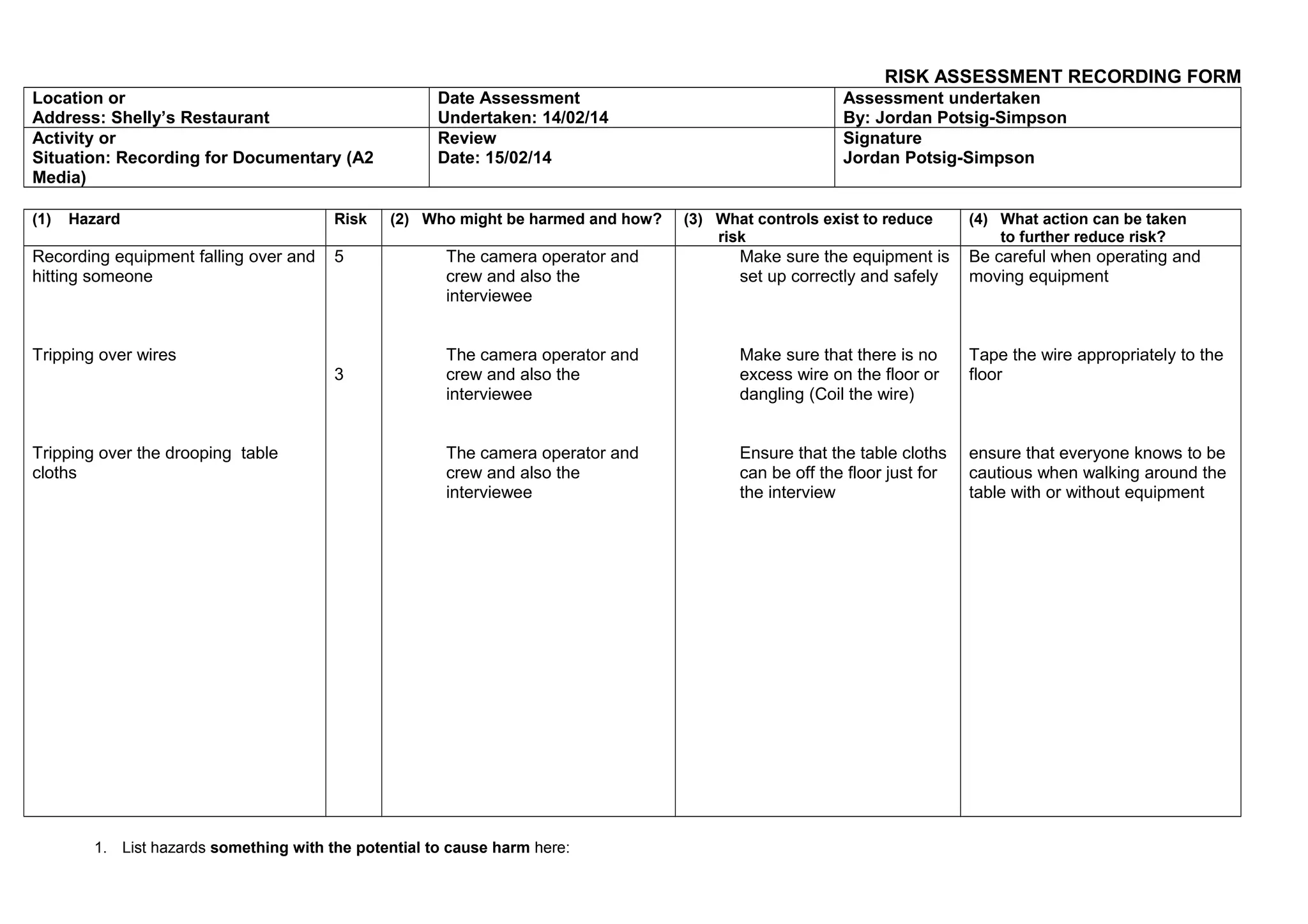 Risk assessment shelly | DOC