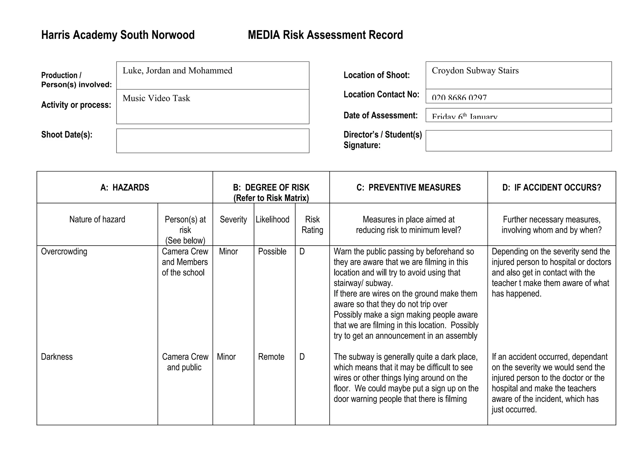 Risk assessment template | DOC