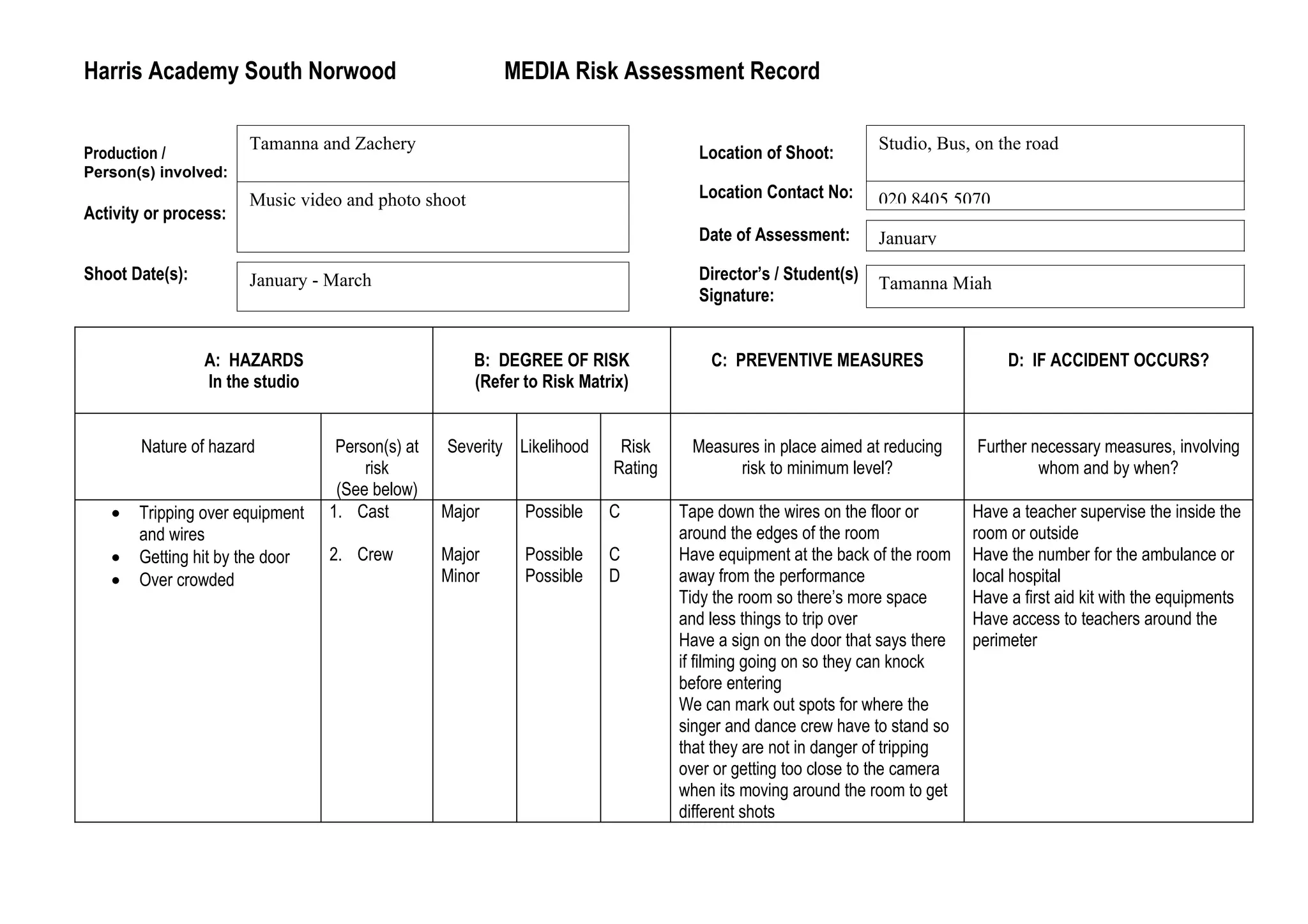 Risk assessment template | DOC | First Aid | Injuries