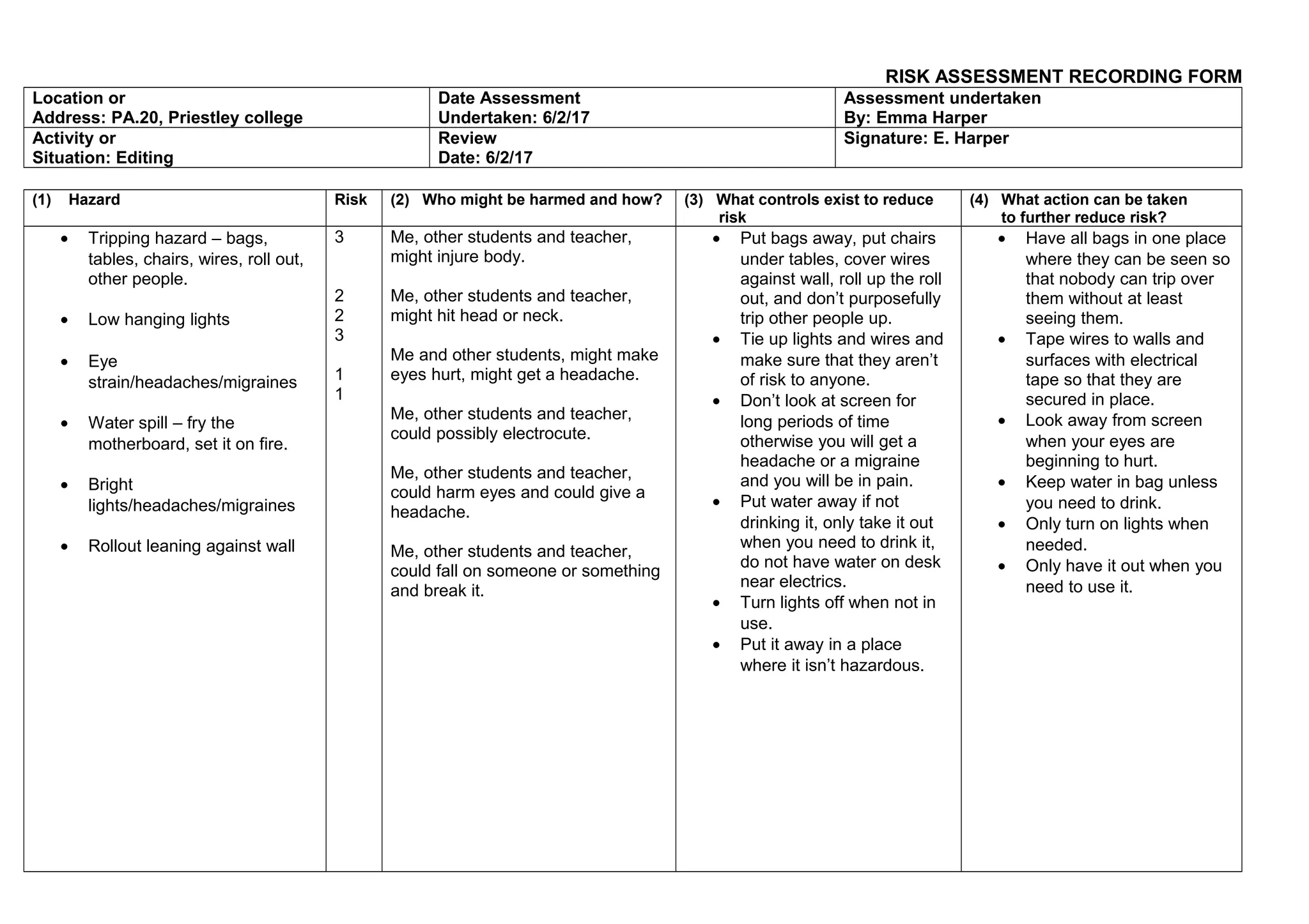 Risk assessment template | DOC