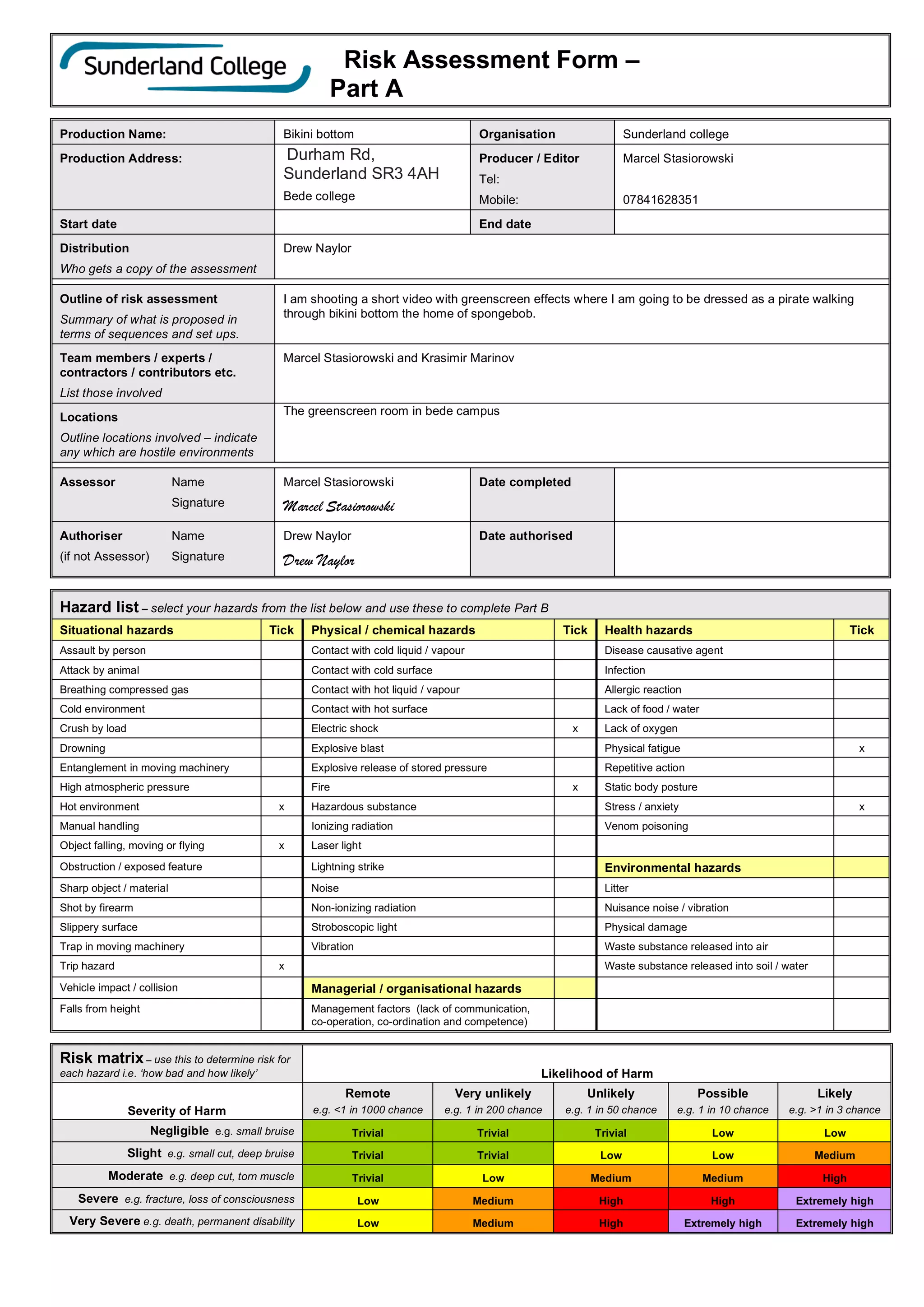 Risk assessment template | PDF | Injuries | Diseases and Conditions