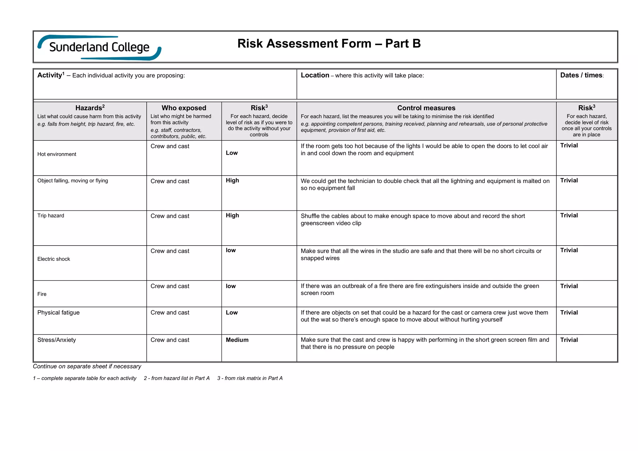 Risk assessment template | PDF | Injuries | Diseases and Conditions