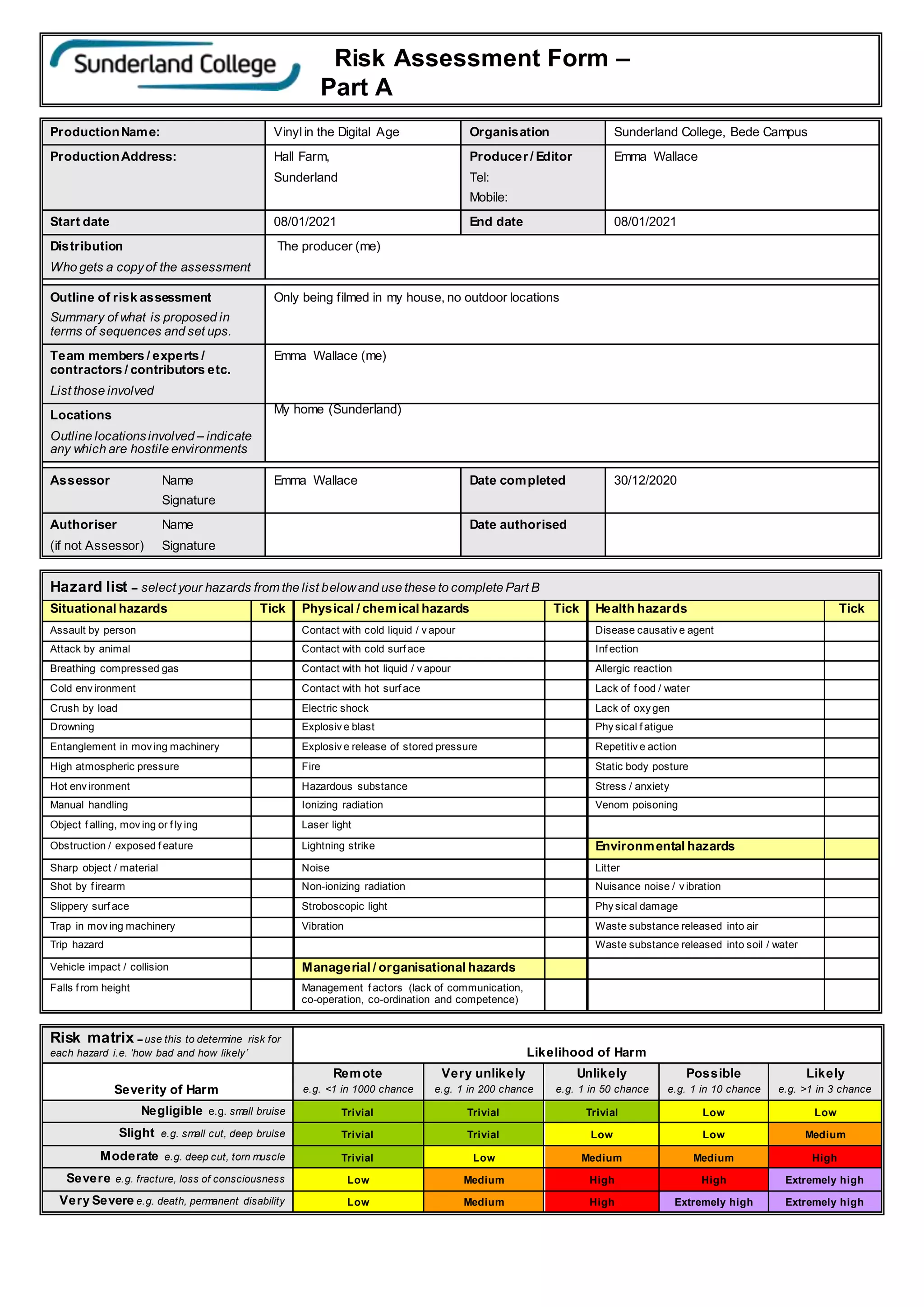 Risk assessment template | DOC