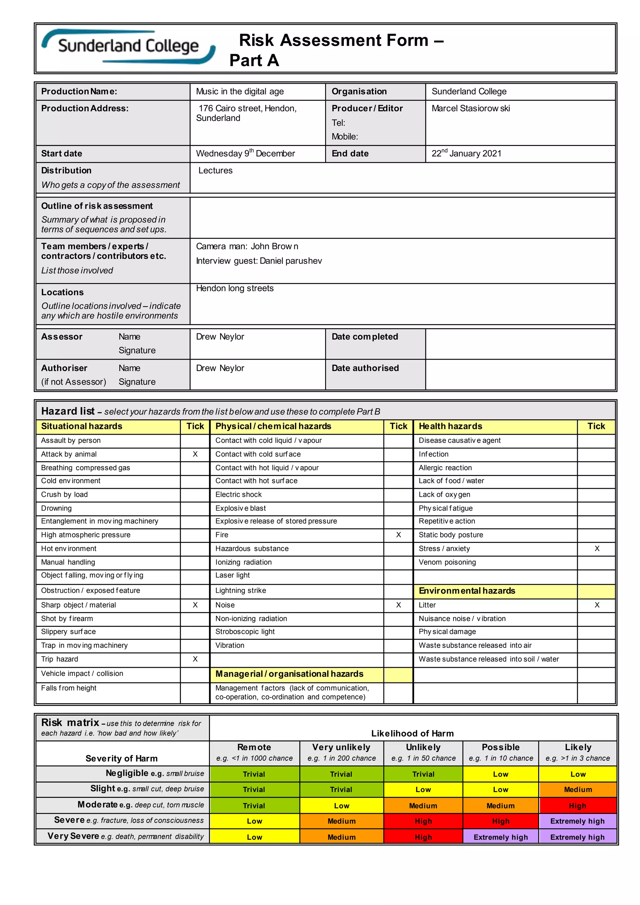 Risk assessment template (1) | DOCX | Injuries | Diseases and Conditions