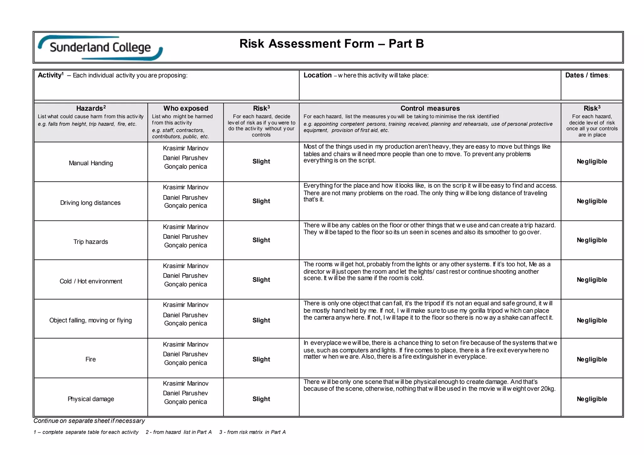 Risk assessment template ( a game that changed everything ) | DOCX ...