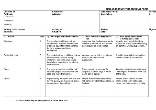Risk assessment template sports hall | DOC | Sports