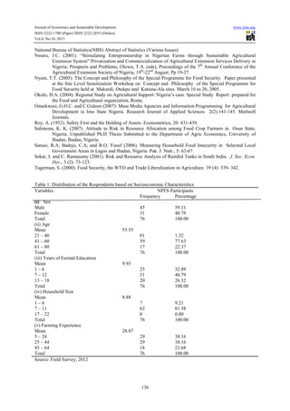 Risk aversion among farmers of the national program for food security in imo state southeast ...