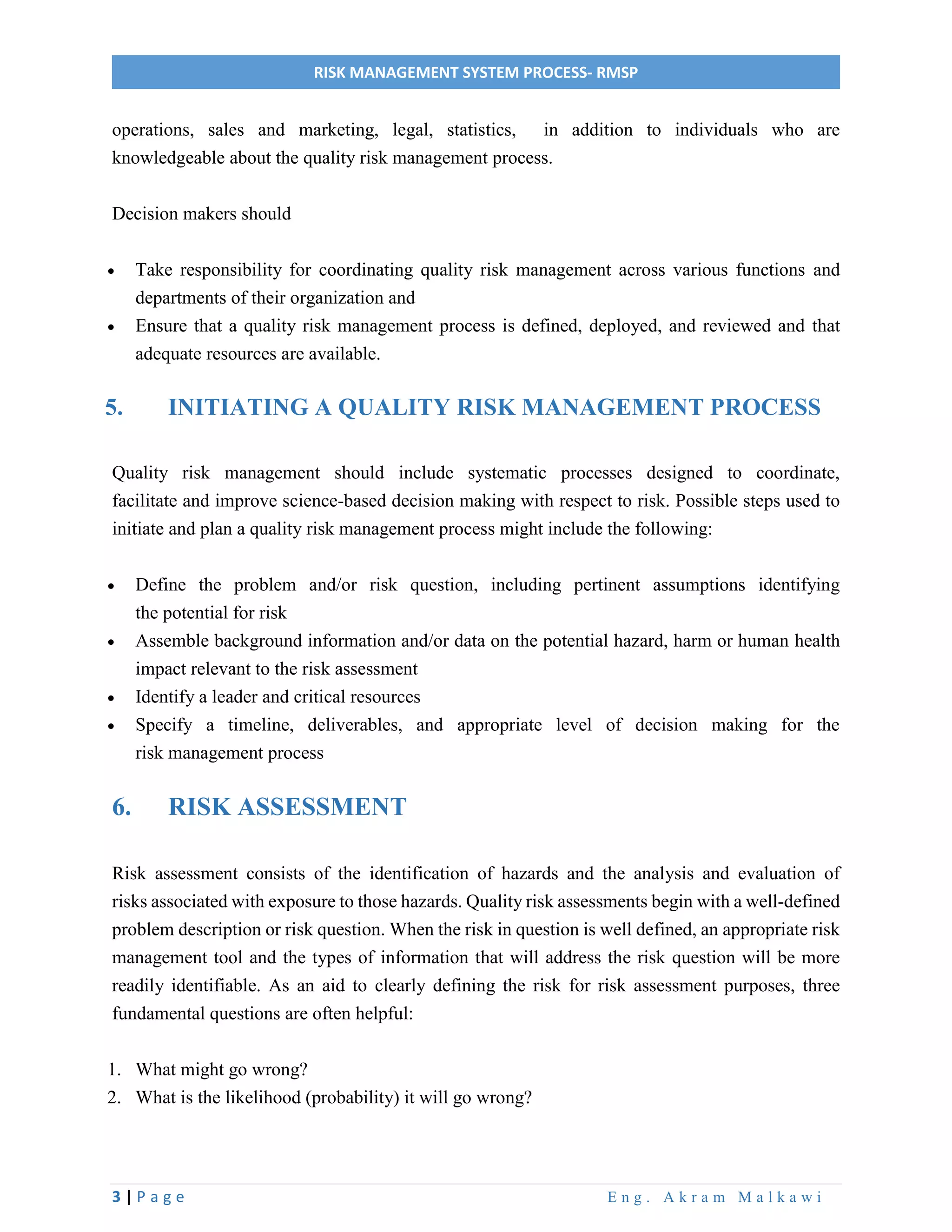 Risk Based Thinking - RMSP "RISK MANAGEMENT SYSTEM PROCESS" | PDF