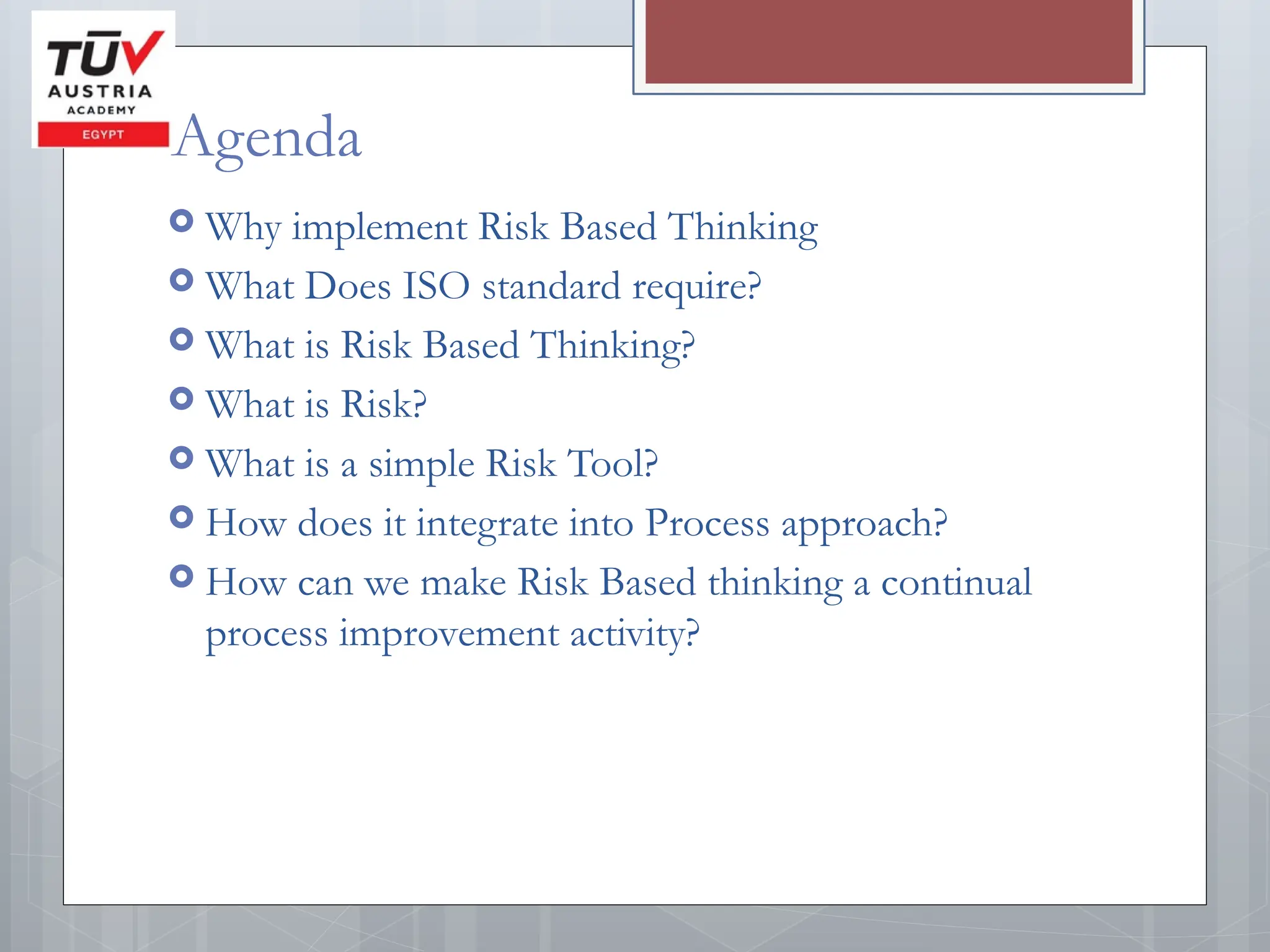 Risk Based Thinking for the integrated Management System ISO 9001 - ISO ...