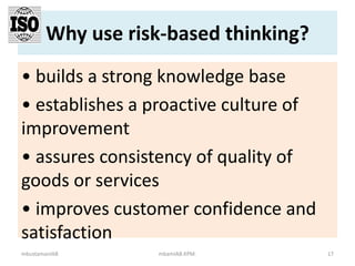 Risk based thinking in ms iso 9001 2015 | PPTX