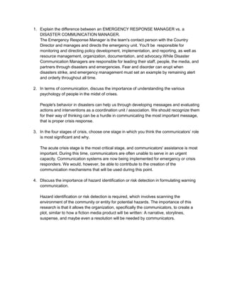 Risk, Disaster & humanitarian Communication - Midterm.docx