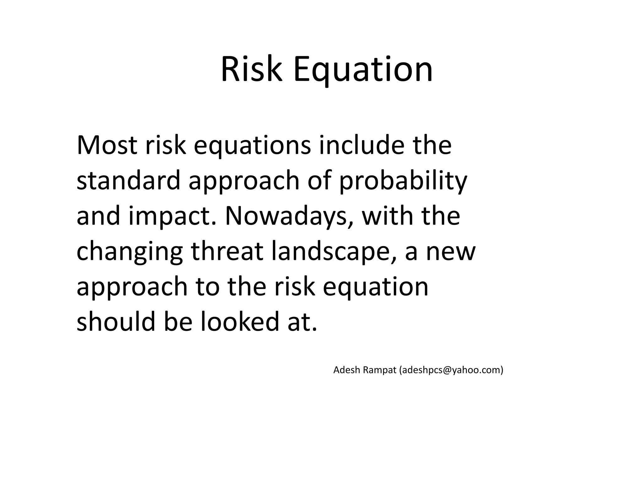 Risk Equation | PPT