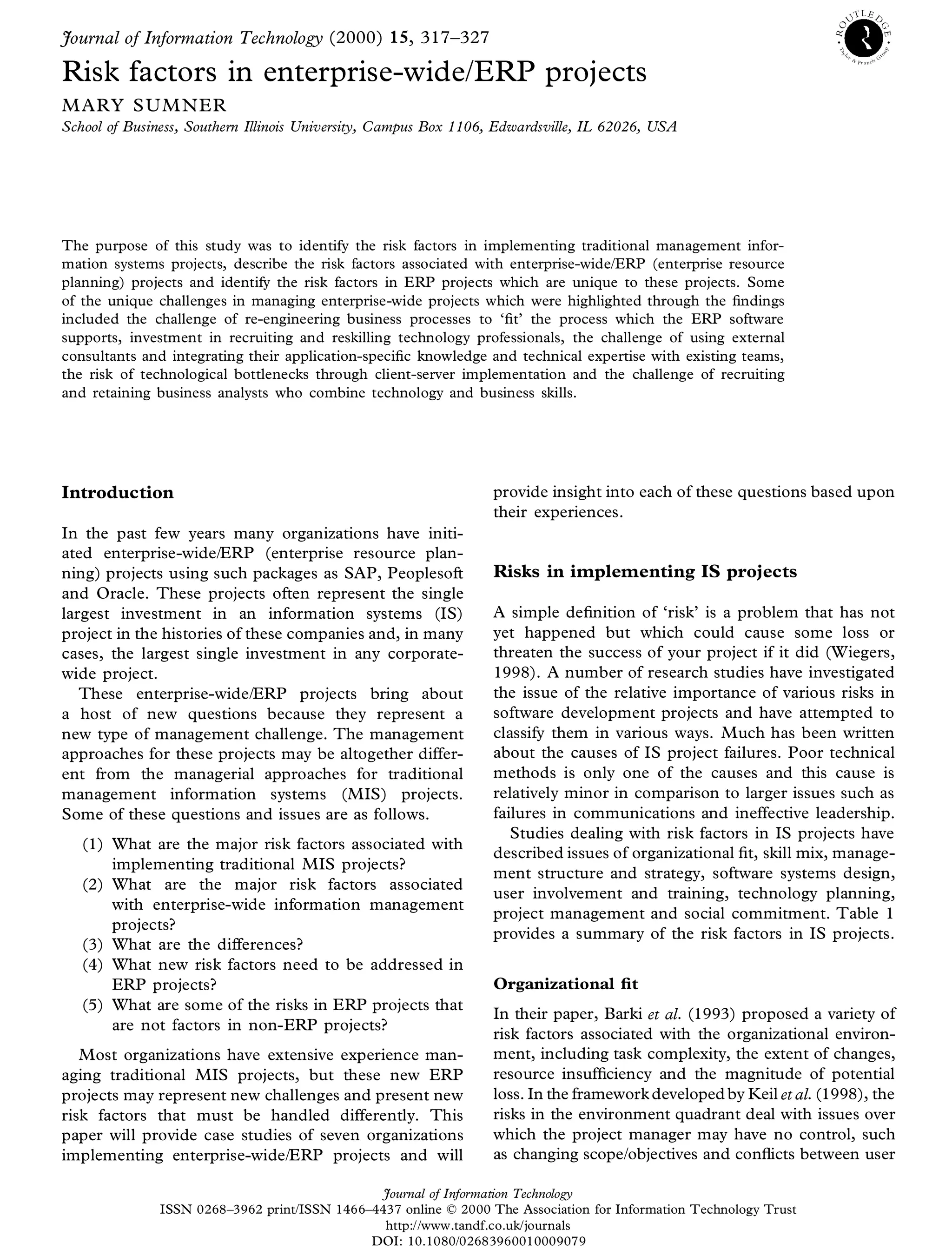 Risk factorserp sumner | PDF | Business Administration | Business