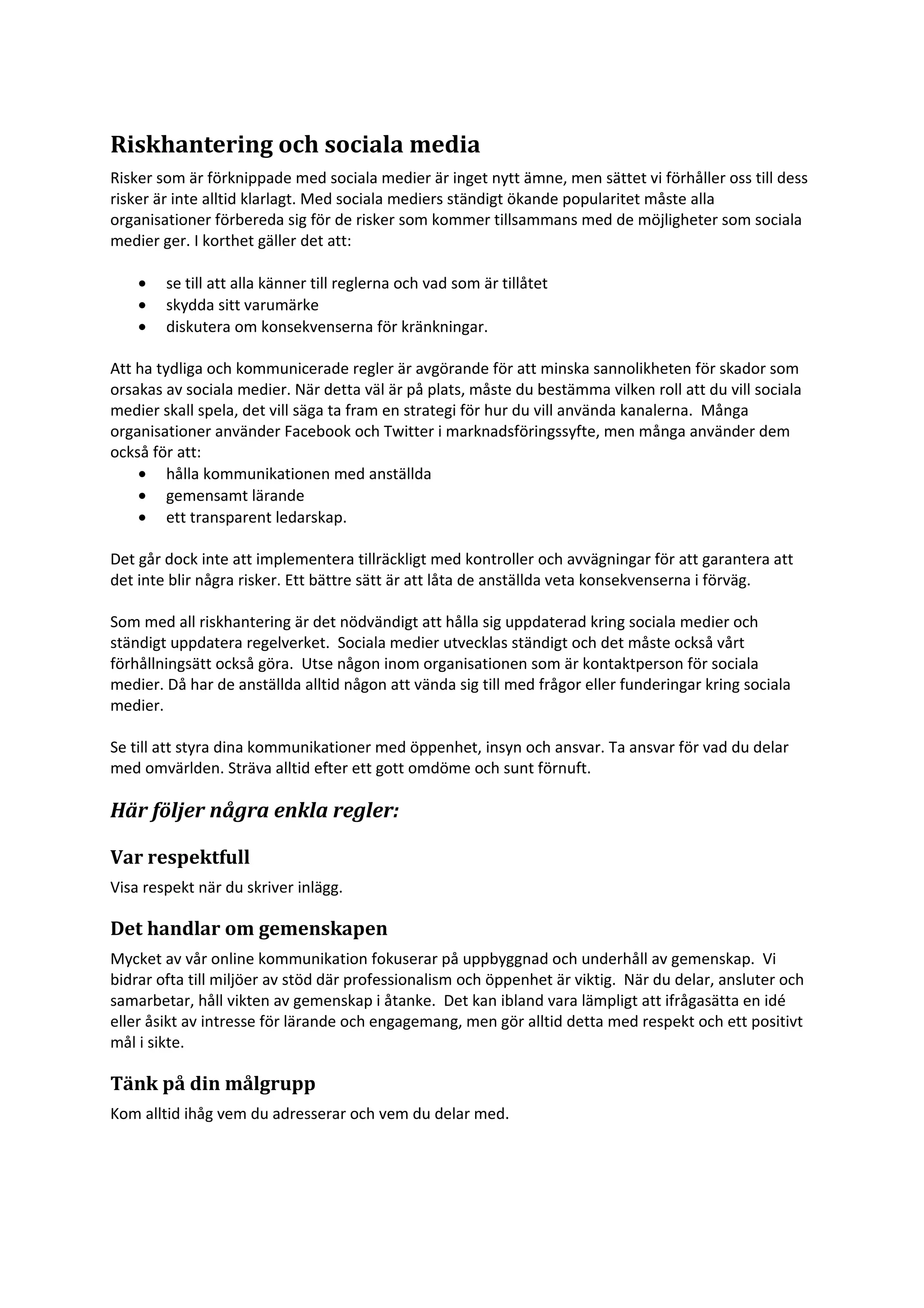 Riskhantering och sociala medier | PDF