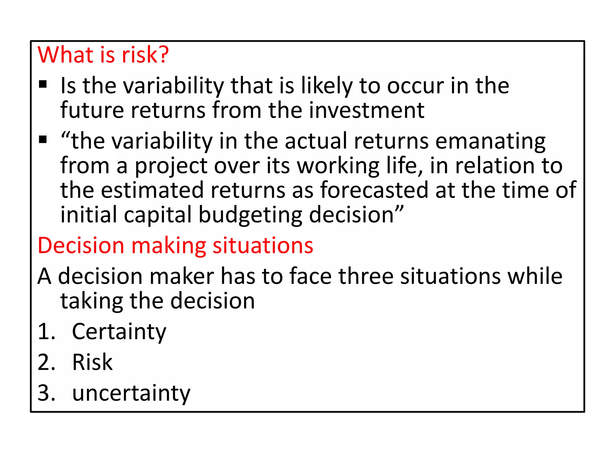 Risk in capital budgeting | PPTX