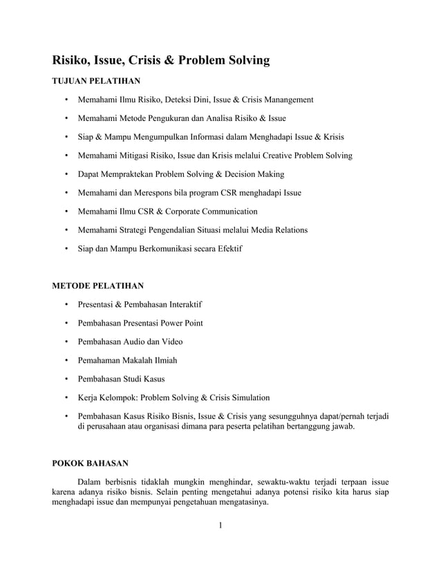 Risiko, Issue, Crisis & Problem Solving by Ludwig Suparmo | DOC