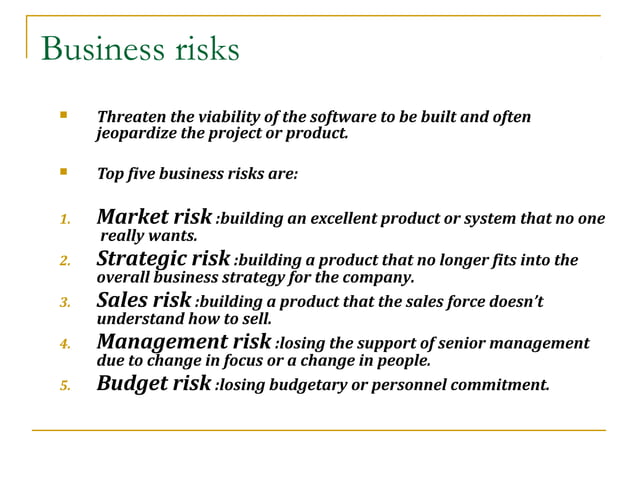 Risk management(software engineering) | PPT | Business | Business and Finance