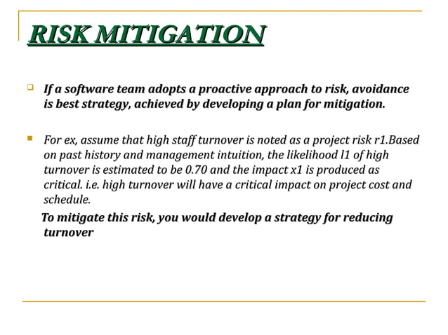 Risk management(software engineering) | PPT | Business | Business and Finance