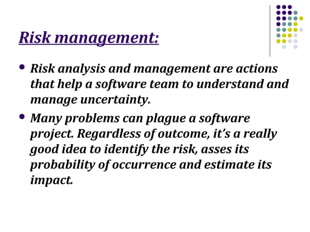 Risk management(software engineering) | PPT | Business | Business and Finance