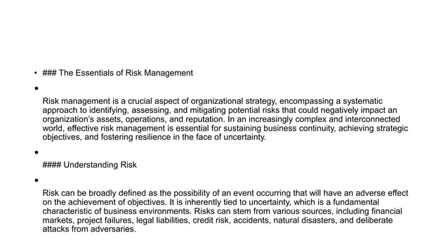 Basics of Risk Management in business for students | PPT | Free Download