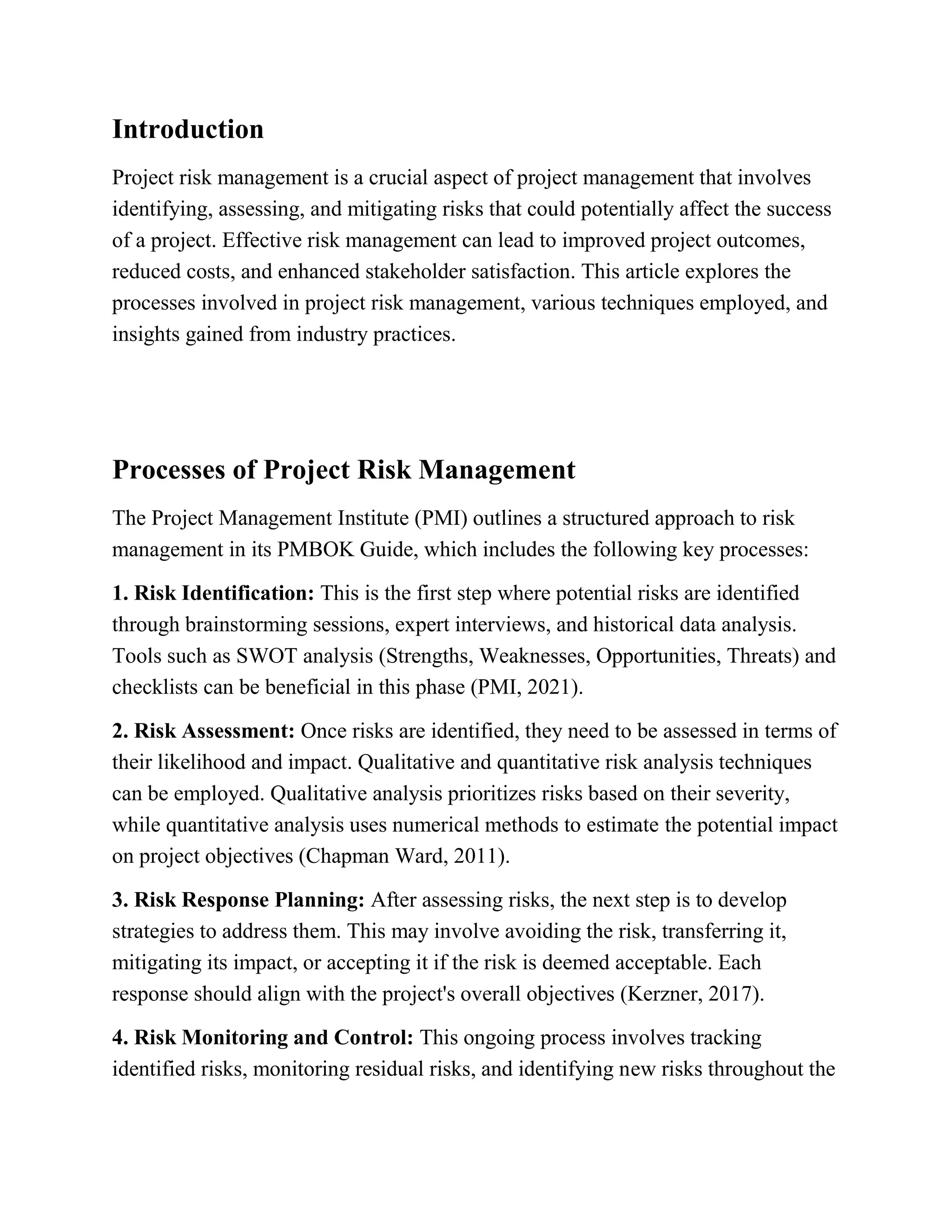 risk management;Project Risk Management: Processes, Techniques, and ...