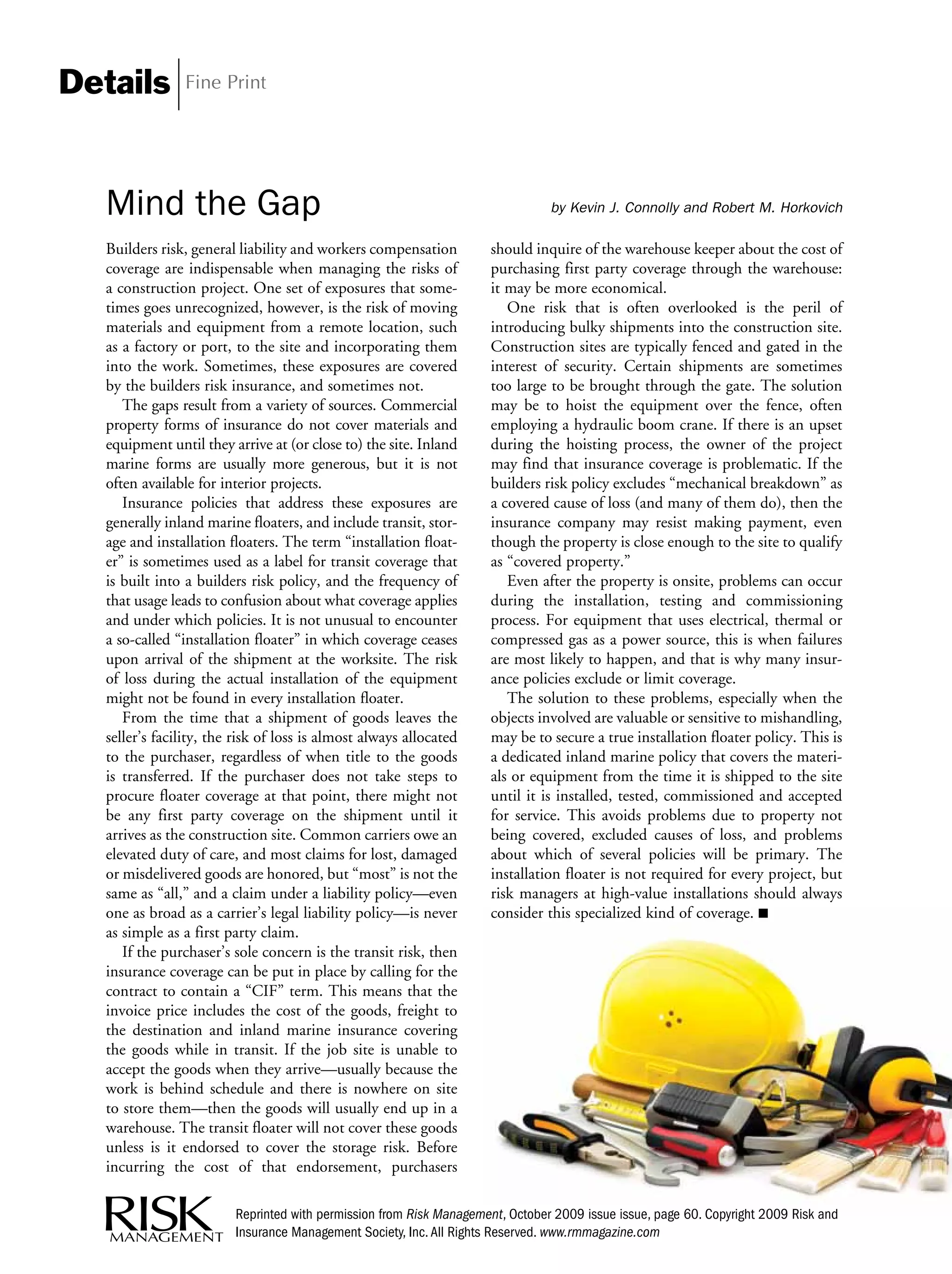 Mind the Gap: connections are the places where coverage for losses ...