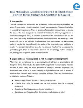 Risk management assignment exploring the relationship between threat ...