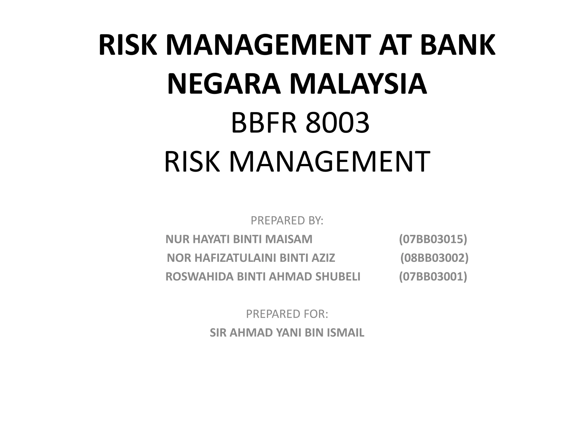 Risk management at bank negara malaysia slide | PPTX