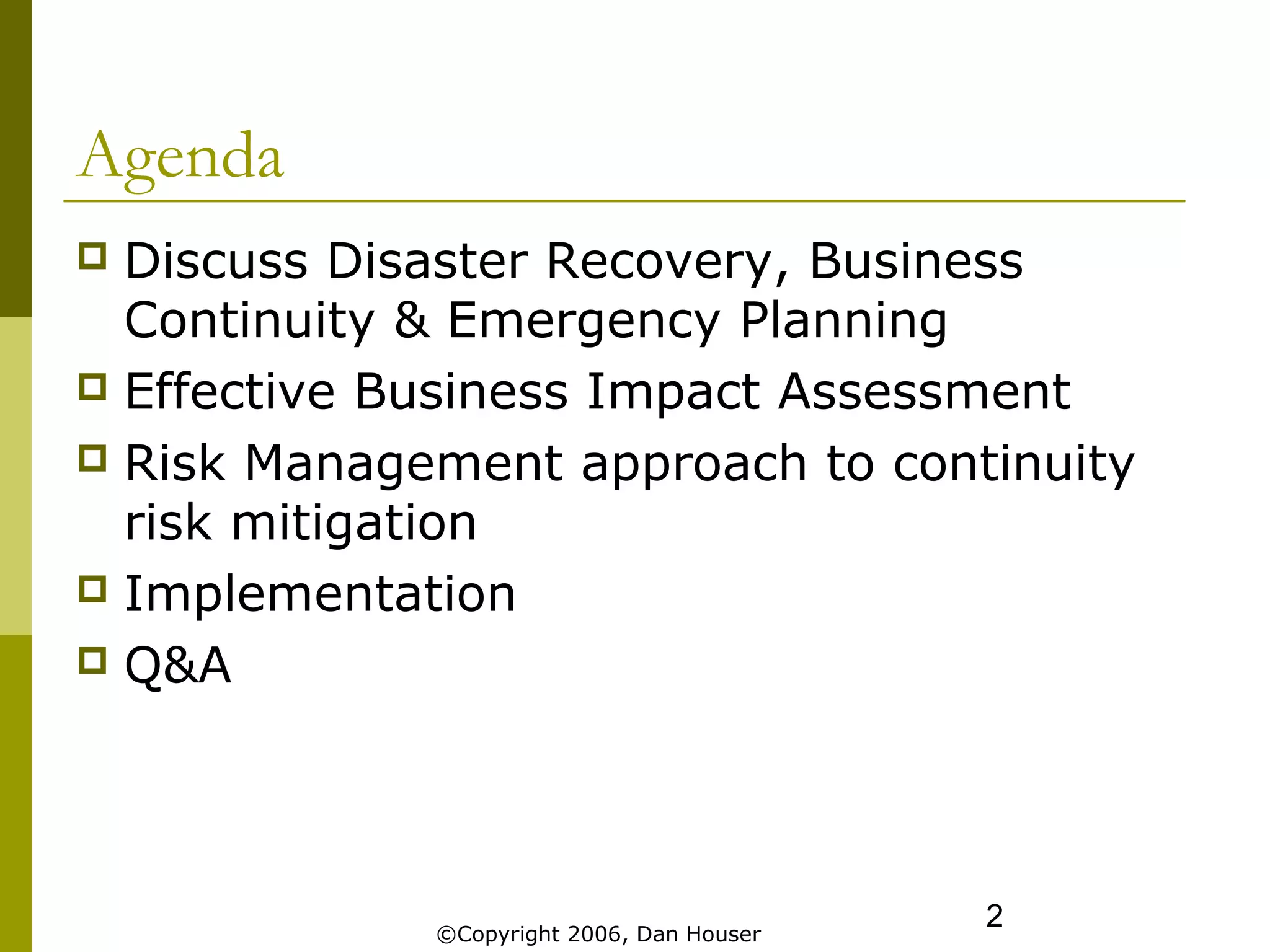 Risk Based Planning for Mission Continuity | PPT