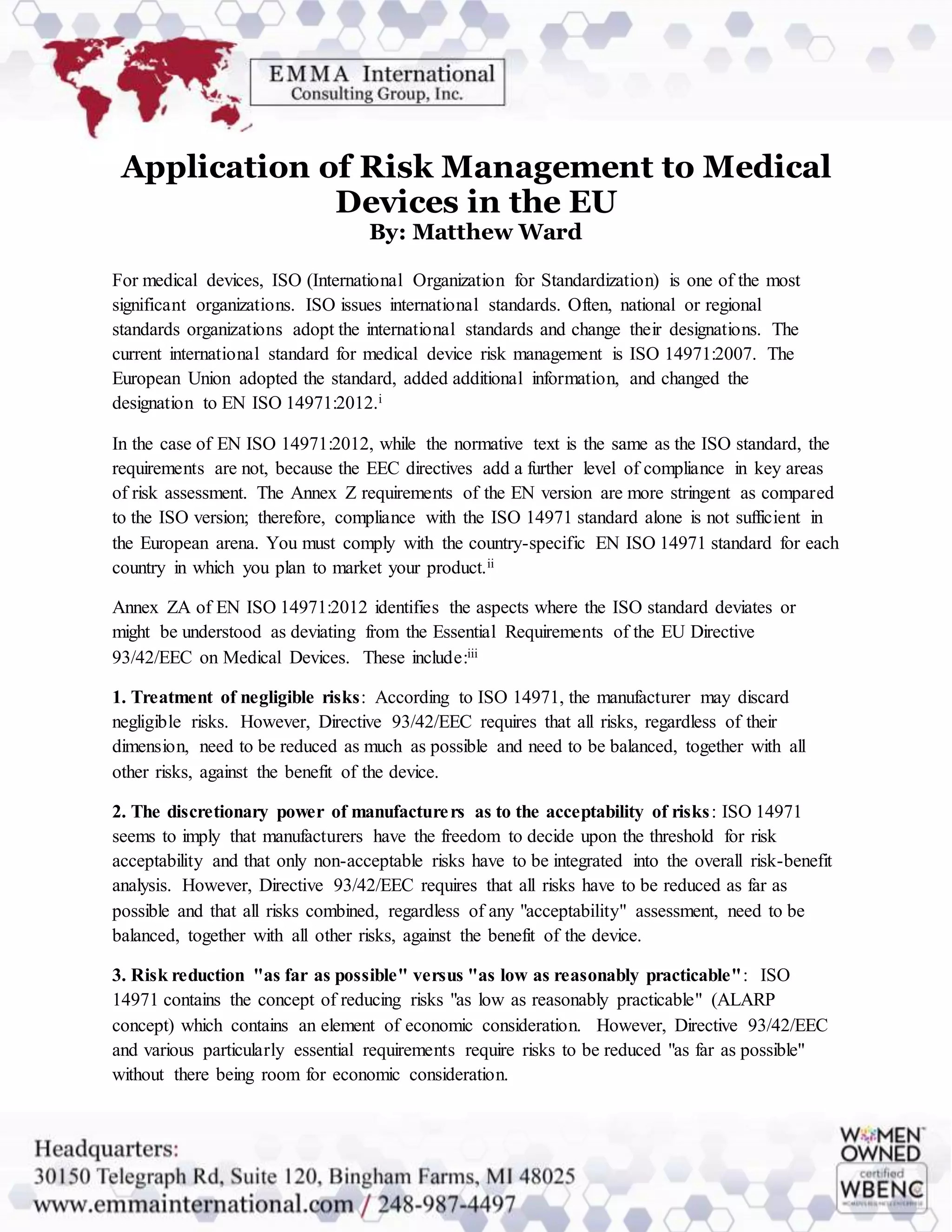 Application of Risk Management to Medical Devices in the EU | DOCX