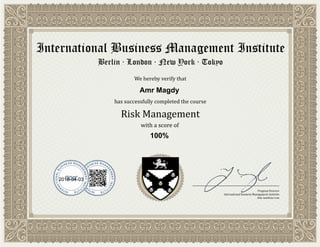 Risk management certificate | PDF